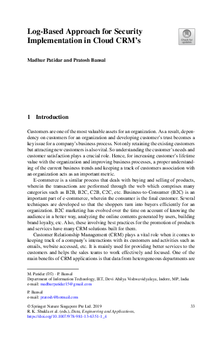 (PDF) Log-Based Approach for Security Implementation in Cloud CRM's | Dr Pratosh Bansal and ...