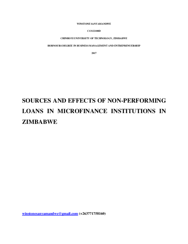 (PDF) SOURCES AND EFFECTS OF NON-PERFORMING LOANS IN MICROFINANCE ...
