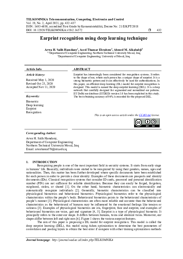 Pdf Earprint Recognition Using Deep Learning Technique