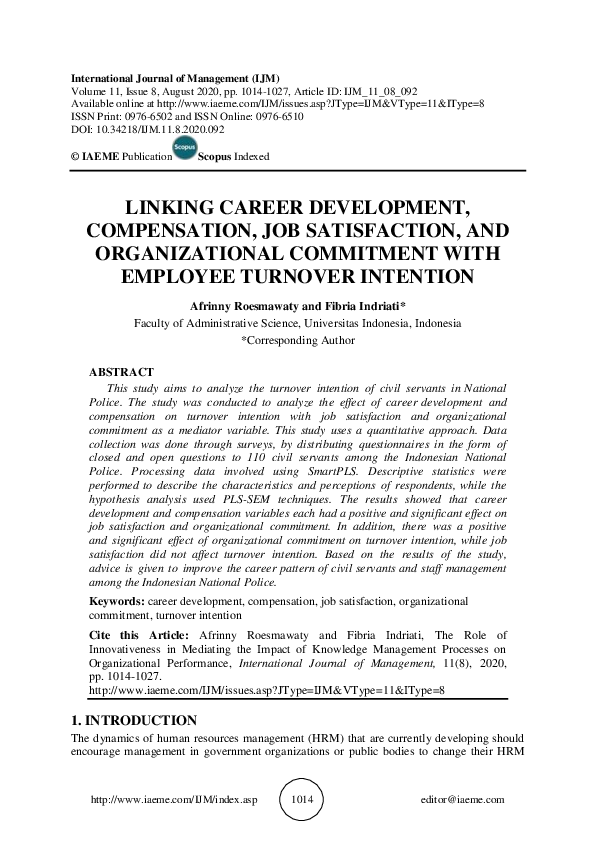 (PDF) LINKING CAREER DEVELOPMENT, COMPENSATION, JOB SATISFACTION, AND ORGANIZATIONAL COMMITMENT ...