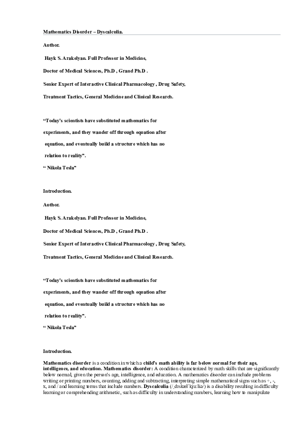 doc-mathematics-disorder-dyscalculia-hayk-s-arakelyan-academia-edu