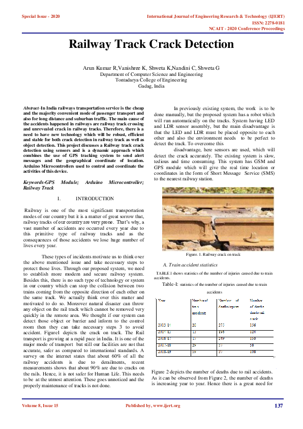 (PDF) Experimental Study of Railway Track Crack Detection Using Arduino | IRJET Journal ...