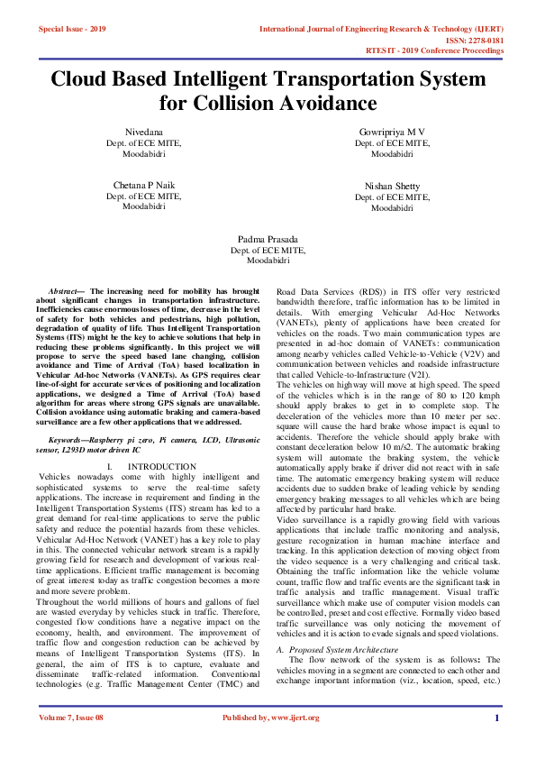 (PDF) IJERT-Cloud Based Intelligent Transportation System for Collision Avoidance