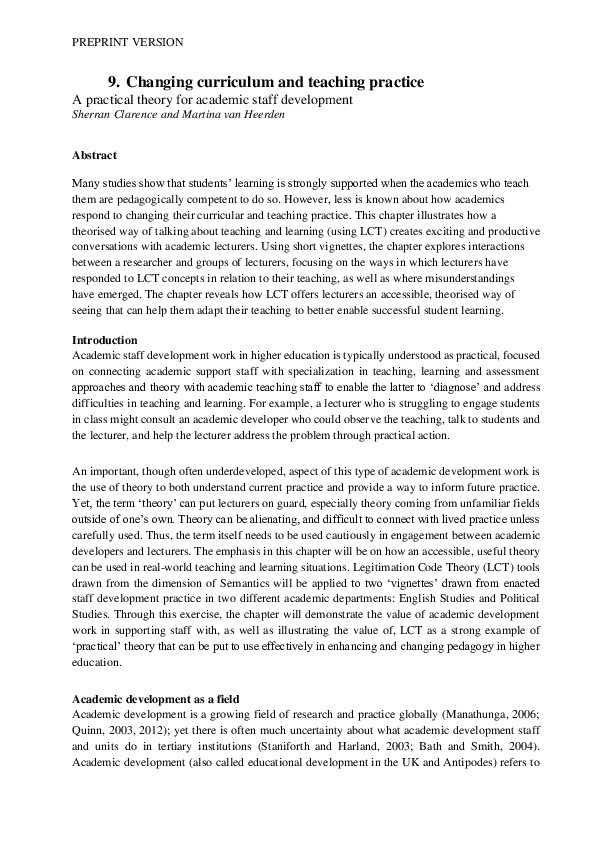 (PDF) Changing curriculum and teaching practice A practical theory for ...