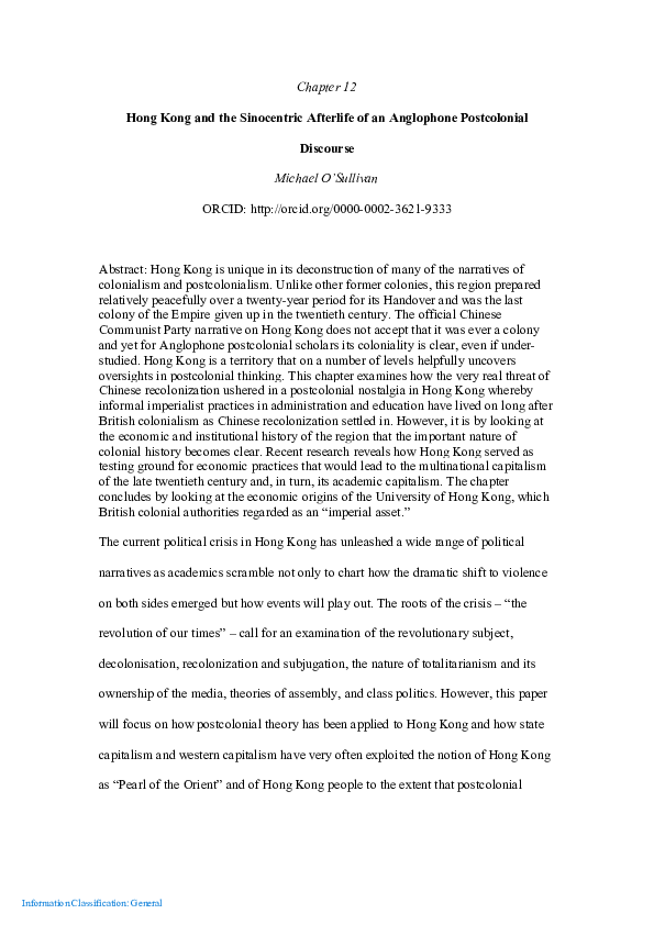 (DOC) Hong Kong and the Sinocentric Afterlife of an Anglophone ...