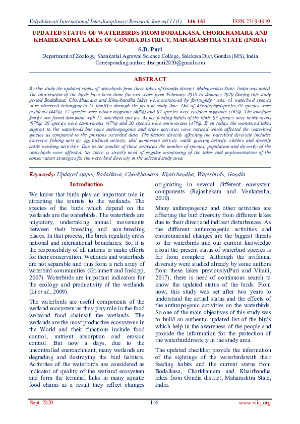 (PDF) UPDATED STATUS OF WATERBIRDS FROM BODALKASA, CHORKHAMARA AND ...