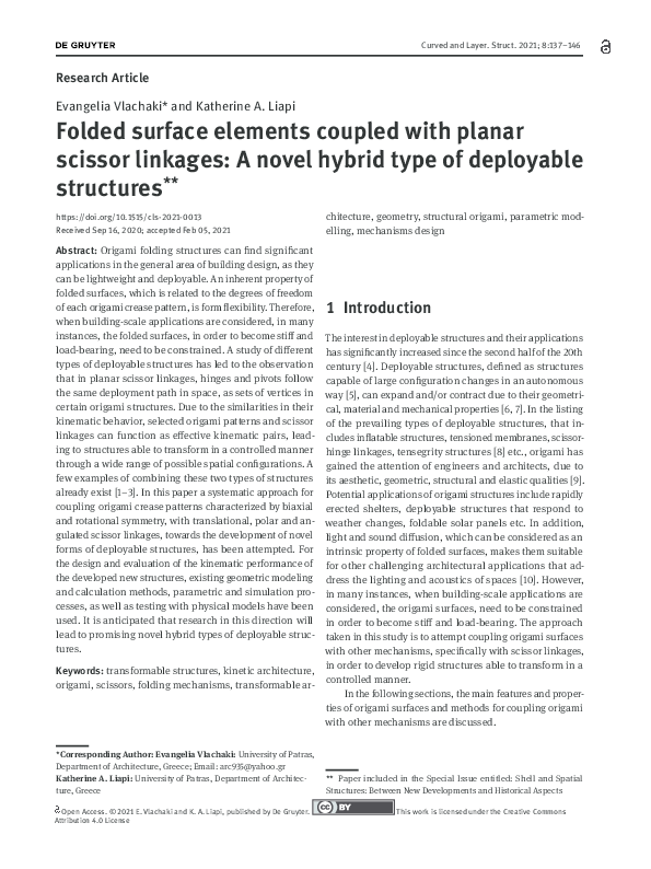 (PDF) Folded surface elements coupled with planar scissor linkages: A novel hybrid type of ...