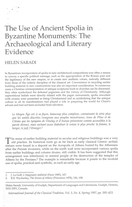 (PDF) THE USE OF ANCIENT SPOLIA IN BYZANTINE MONUMENTS: THE ...