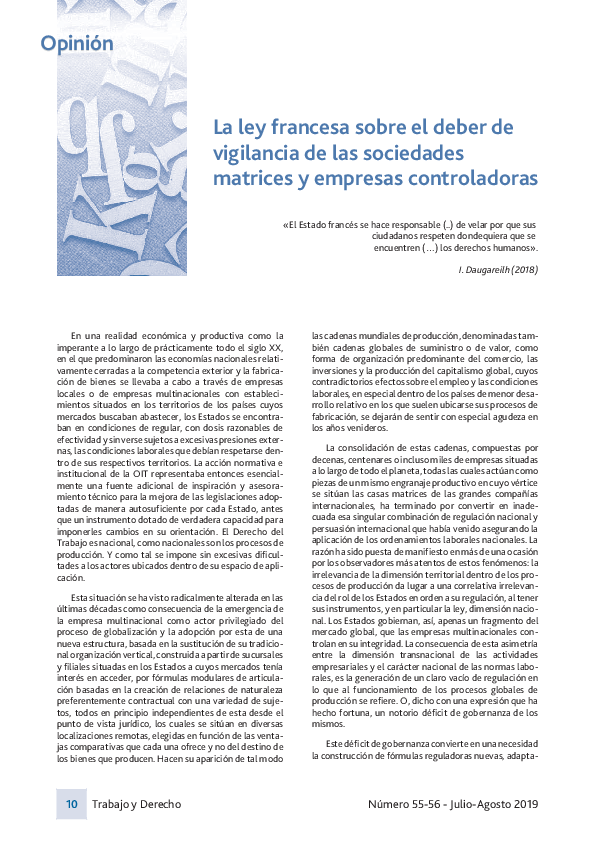 (PDF) LA LEY FRANCESA SOBRE EL DEBER DE VIGILANCIA DE LAS SOCIEDADES MATRICES Y EMPRESAS ...