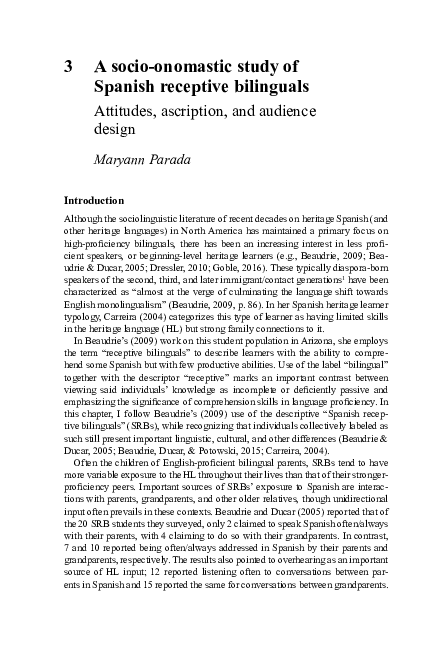 (PDF) A socio-onomastic study of Spanish receptive bilinguals