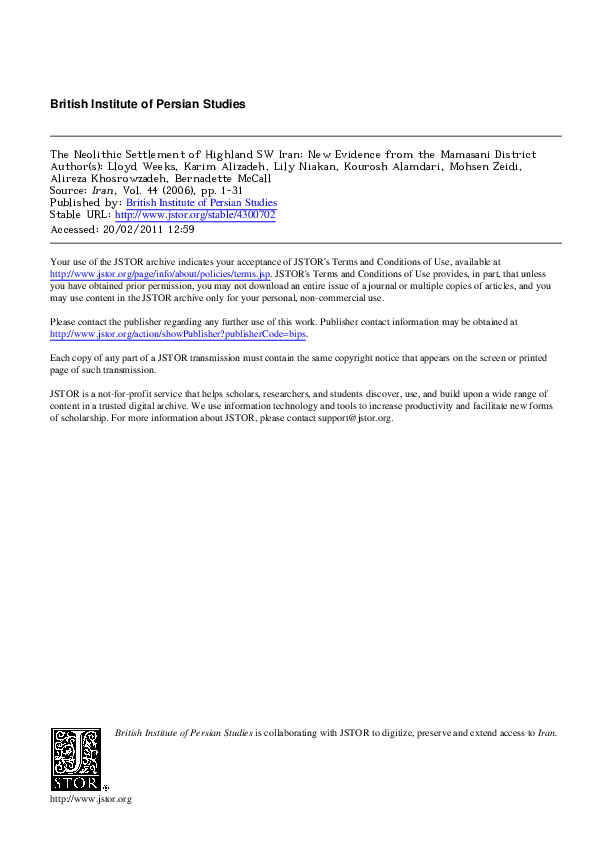 (PDF) The Neolithic Settlement of Highland SW Iran: New Evidence from ...