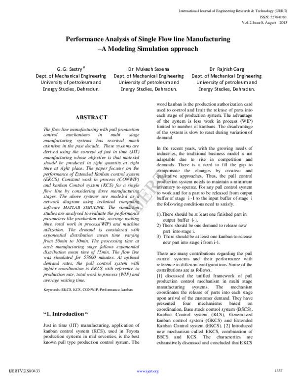 (PDF) IJERT-Performance Analysis of Single Flow line Manufacturing -A ... (PDF) IJERT-Performance Analysis of Single Flow line Manufacturing -A ...