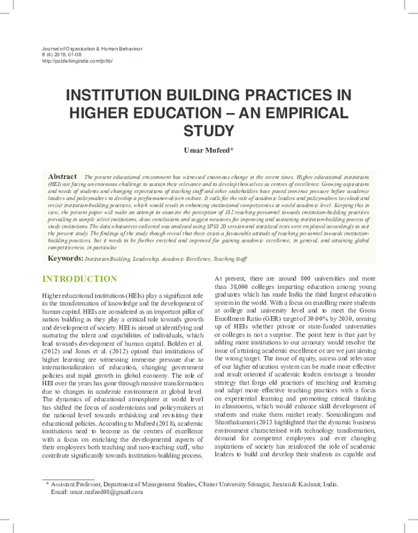 (PDF) Institution Building Practices in Higher Education - An Empirical ...
