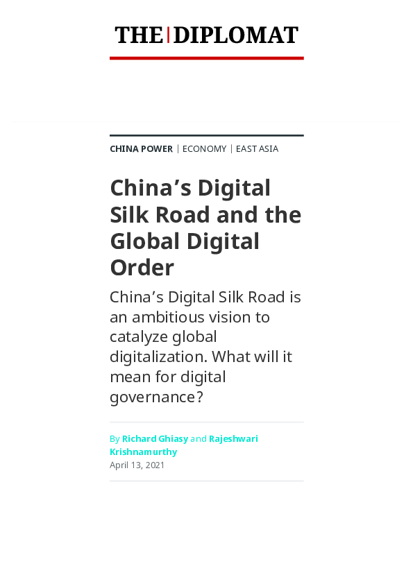(PDF) China’s Digital Silk Road and the Global Digital Order