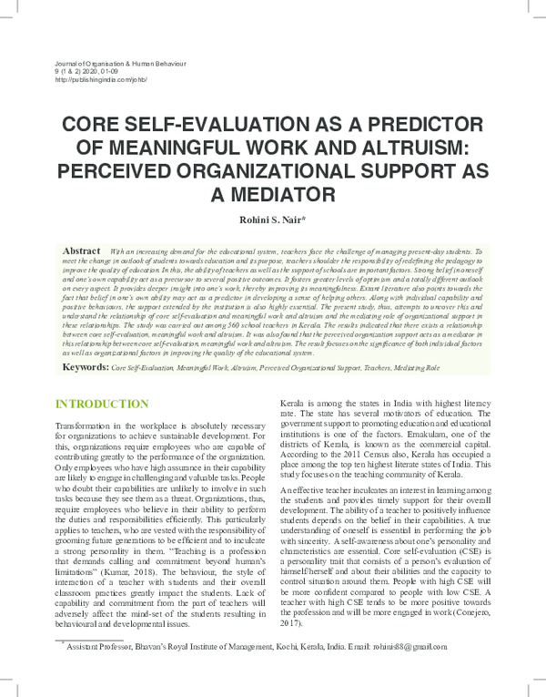 (PDF) Core Self-Evaluation as a Predictor of Meaningful Work and ...