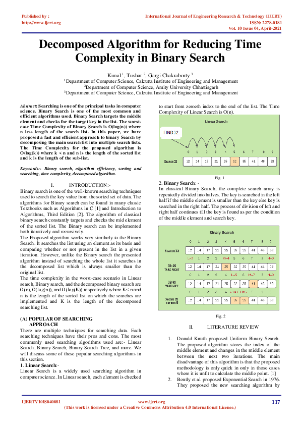 Pdf Ijert Decomposed Algorithm For Reducing Time Complexity In Binary