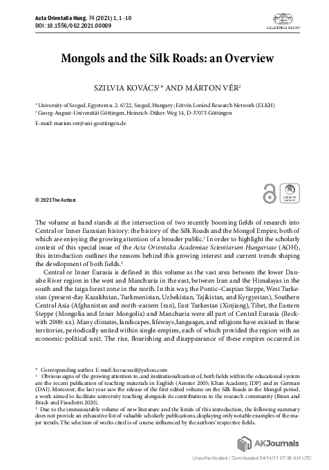 (PDF) Mongols and the Silk Roads: an Overview