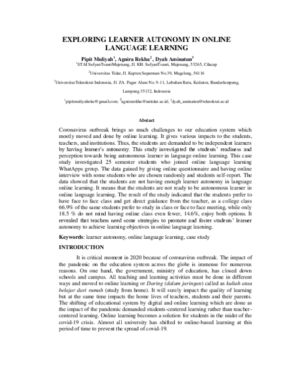 (PDF) EXPLORING LEARNER AUTONOMY IN ONLINE LANGUAGE LEARNING