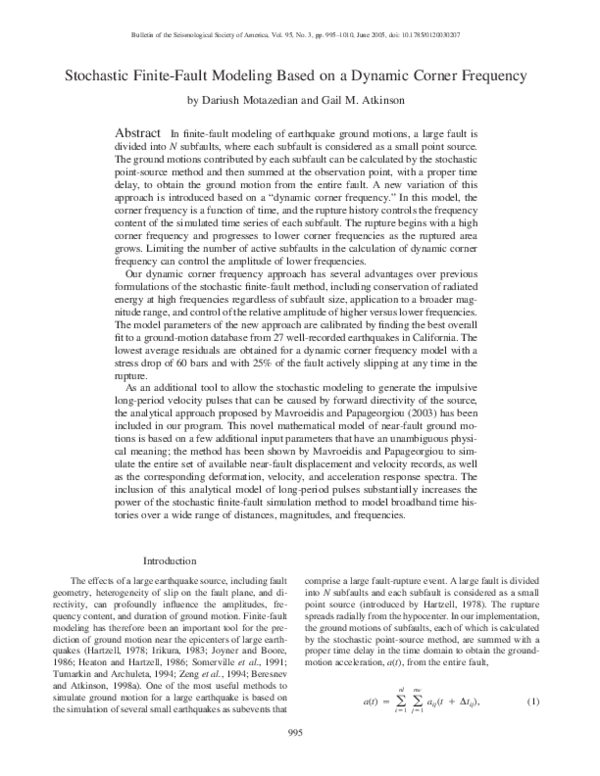 Pdf Dynamic Corner Frequency A New Concept In Stochastic Finite