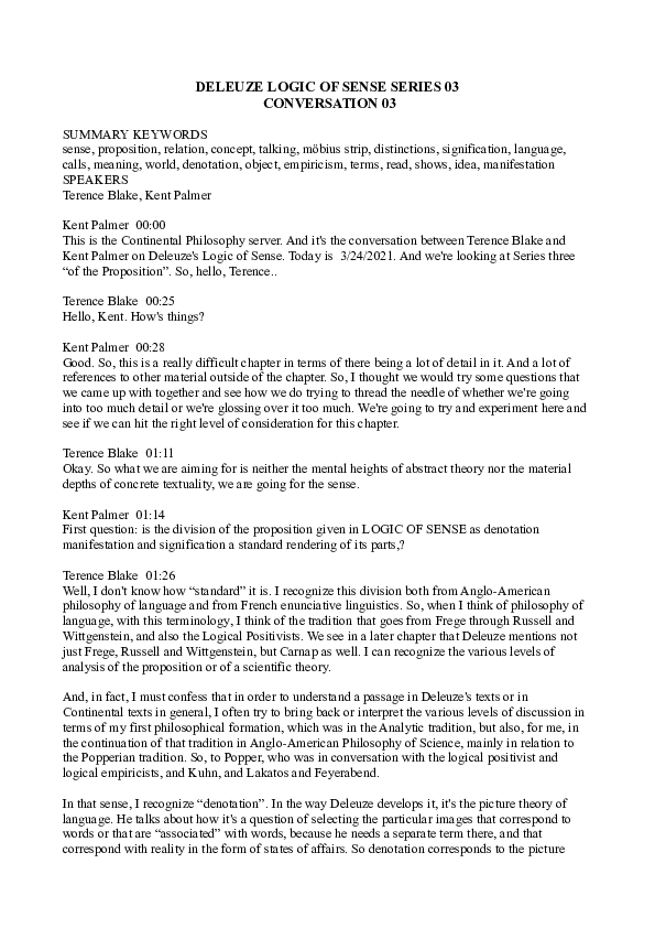 (PDF) Dialogue on LOGIC OF SENSE Series 03