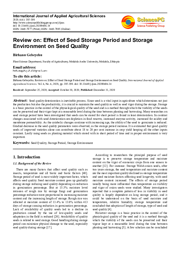 (PDF) Review on: Effect of Seed Storage Period and Storage Environment ...