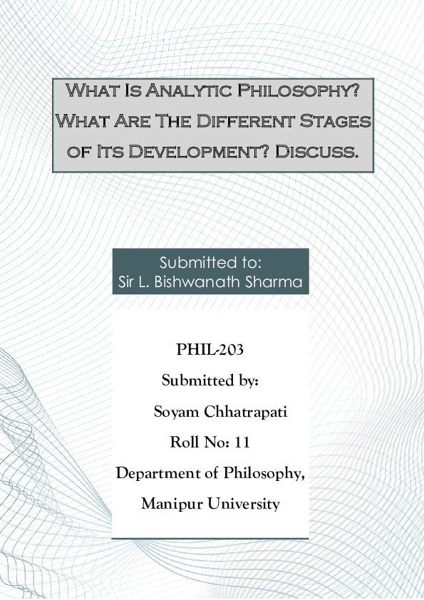 (PDF) What Is Analytic Philosophy? What Are The Different Stages of Its ...