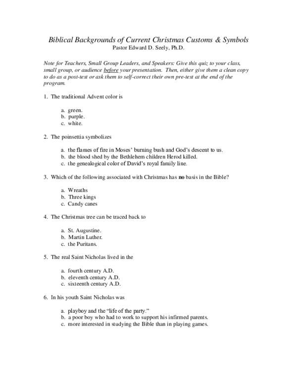 (PDF) Biblical Backgrounds of Current Christmas Customs & Symbols: Pre ...