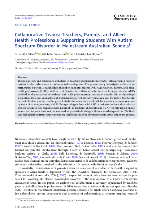 (PDF) Collaboration: teachers, parents, and allied health professionals ...