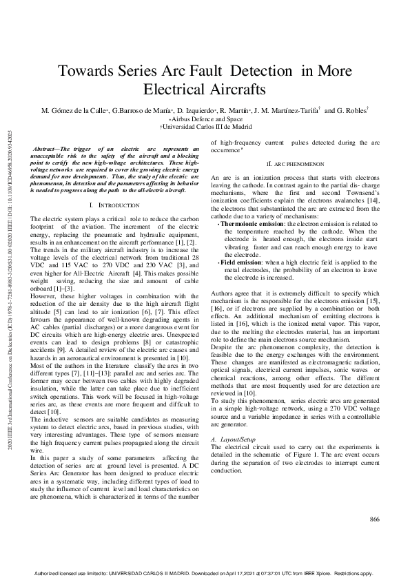 (PDF) Towards Series Arc Fault Detection in More Electrical Aircrafts