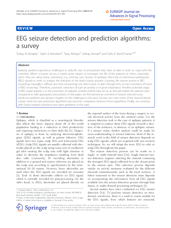 Pdf Eeg Seizure Detection And Prediction Algorithms A Survey