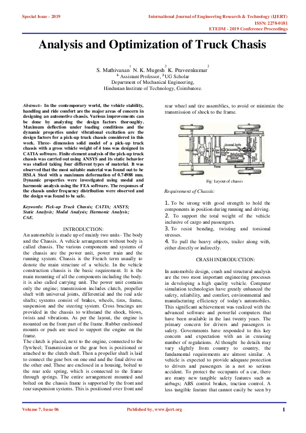 (PDF) IJERT-Analysis and Optimization of Truck Chasis (PDF) IJERT-Analysis and Optimization of Truck Chasis