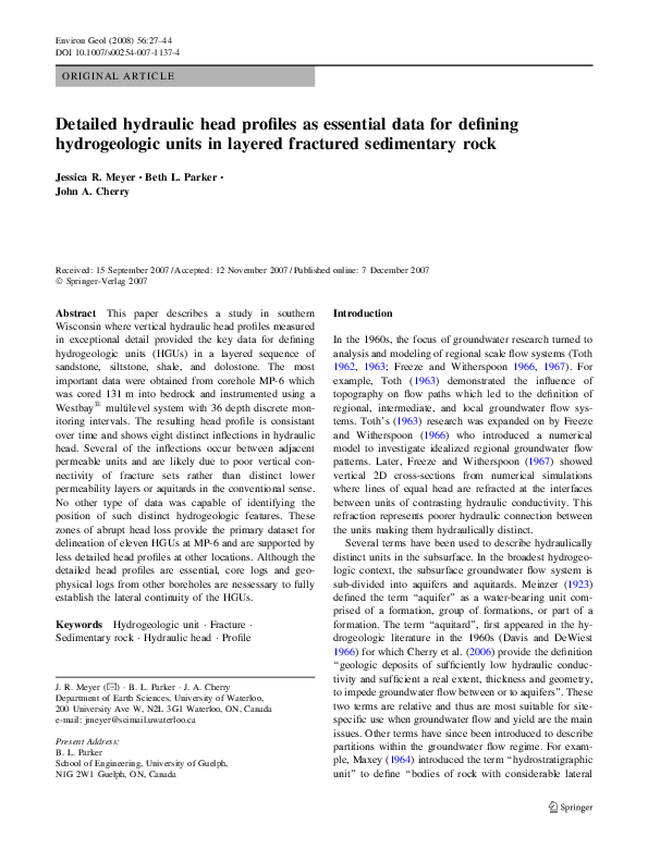 (PDF) Detailed hydraulic head profiles as essential data for defining ...