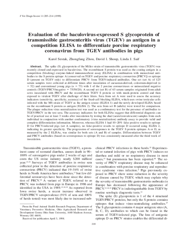 (PDF) Differentiating TGEV and PRCV Antibodies in Pigs