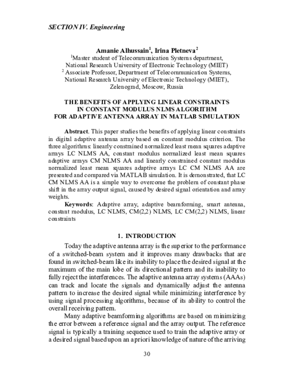 Pdf The Benefits Of Applying Linear Constraints In Constant Modulus Nlms Algorithm For