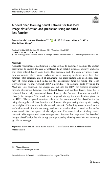 (PDF) A novel deep learning neural network for fast-food image ...