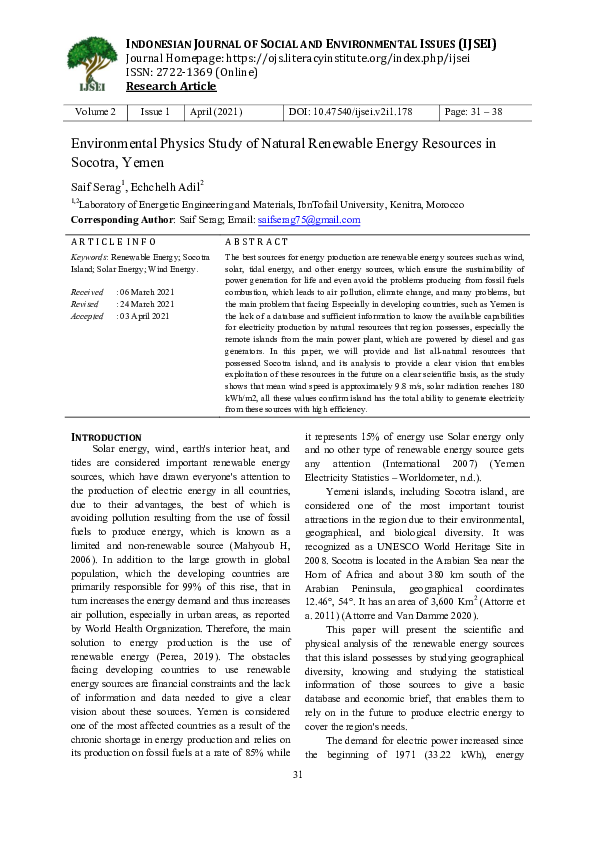 (PDF) Environmental Physics Study of Natural Renewable Energy Resources ...