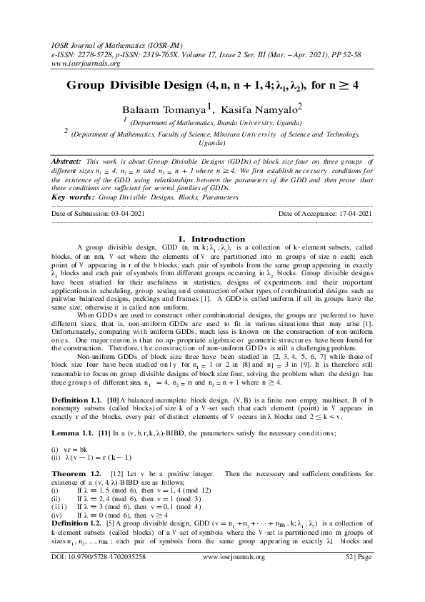 (PDF) Sufficient Conditions for GDDs with Block Size 4