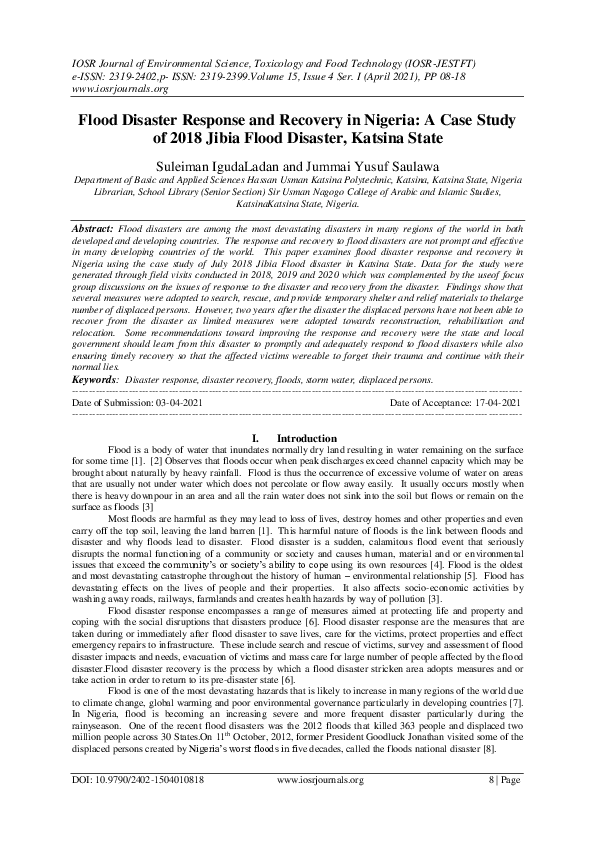 (PDF) Flood Disaster Response and Recovery in Nigeria: A Case Study of ...