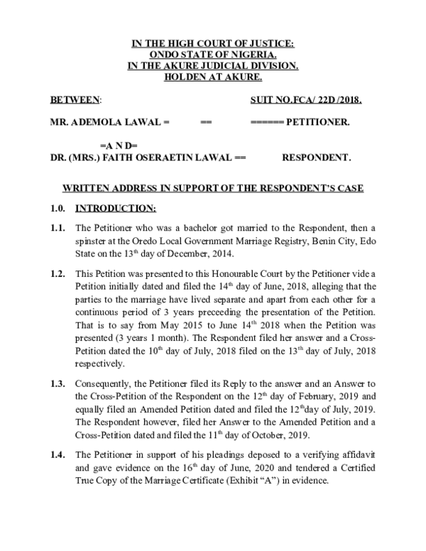 (DOC) LAWAL CASE WRITTEN ADDRESS OF THE RESPONDENT 2
