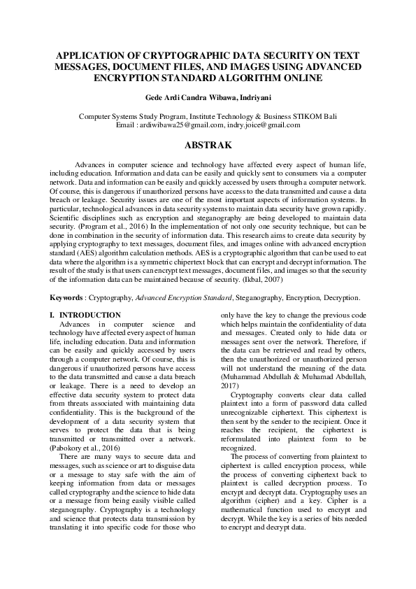 (PDF) APPLICATION OF CRYPTOGRAPHIC DATA SECURITY ON TEXT MESSAGES ...