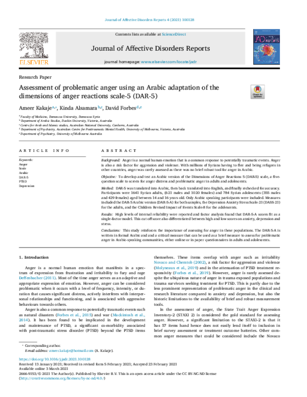 (PDF) Assessment of problematic anger using an Arabic adaptation of the ...