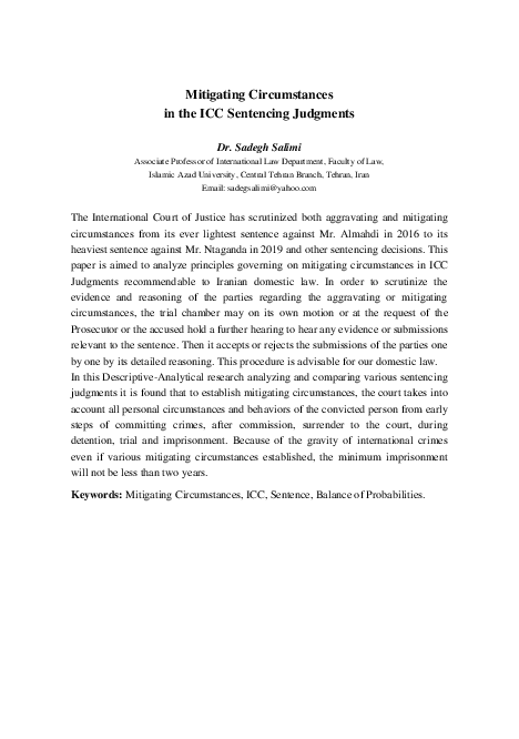 (PDF) Mitigating Circumstances in the ICC Sentencing Judgments
