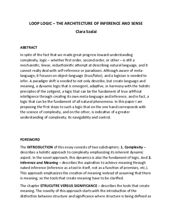 (DOC) Loop Logic The Architecture of inference and sense