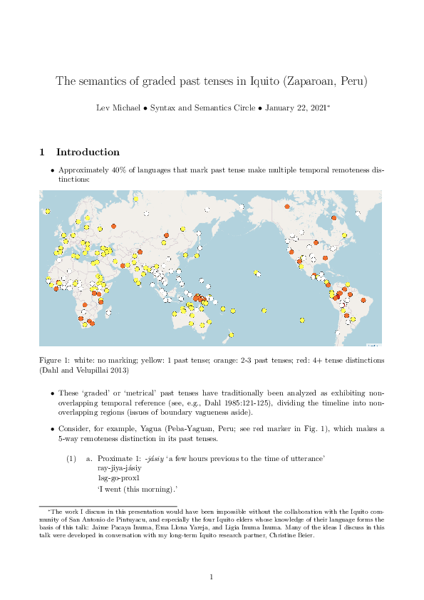(PDF) The semantics of graded past tenses in Iquito (Zaparoan, Peru; 2021)