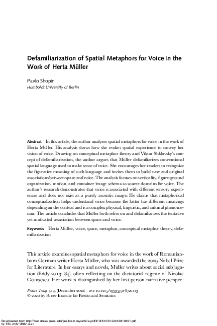 (PDF) Defamiliarization of Spatial Metaphors for Voice in the Work of ...