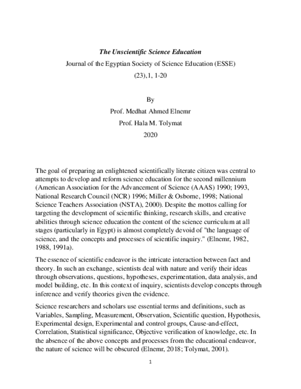 (PDF) The Unscientific Science Education Journal of the Egyptian ...