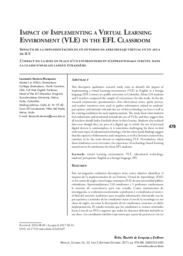 (PDF) impact of impLementing a virtuaL Learning environment (vLe) in ...