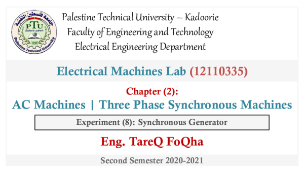 (PDF) Electrical Machines Lab Slides: Experiment (7) Synchronous Generator