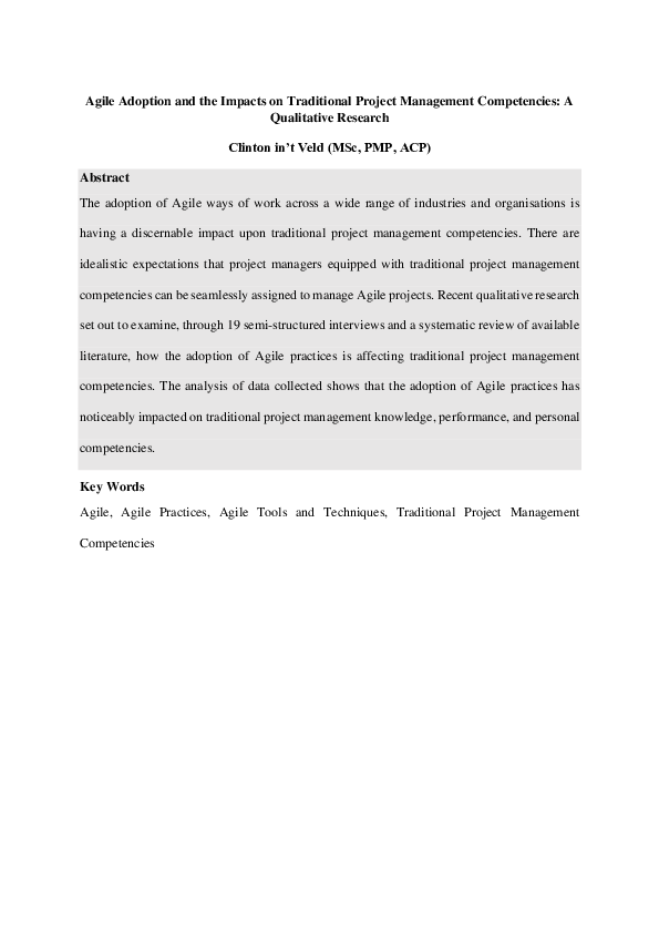 (PDF) Agile Adoption and the Impacts on Traditional Project Management ...