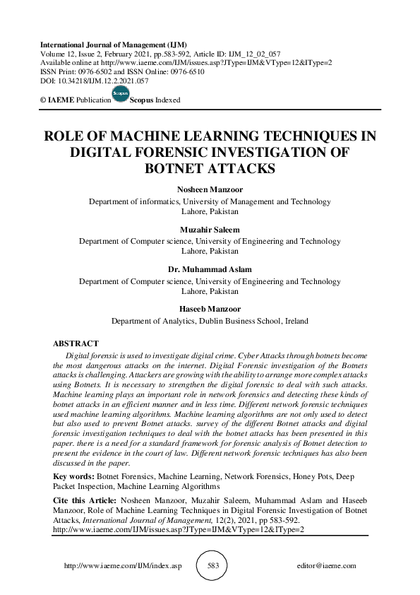 (PDF) ROLE OF MACHINE LEARNING TECHNIQUES IN DIGITAL FORENSIC ...